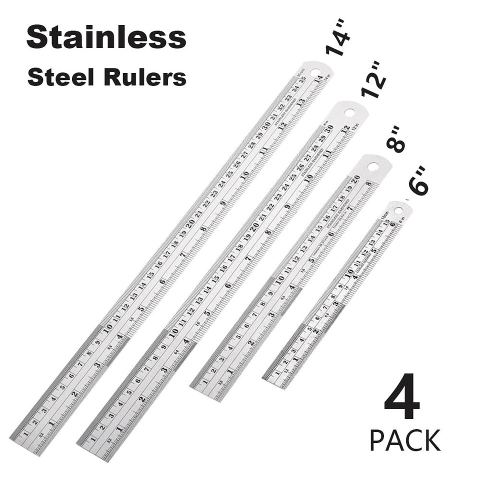 Stainless Steel Metal Ruler6 8 12 14 Machinist Ruler with Inch and ...