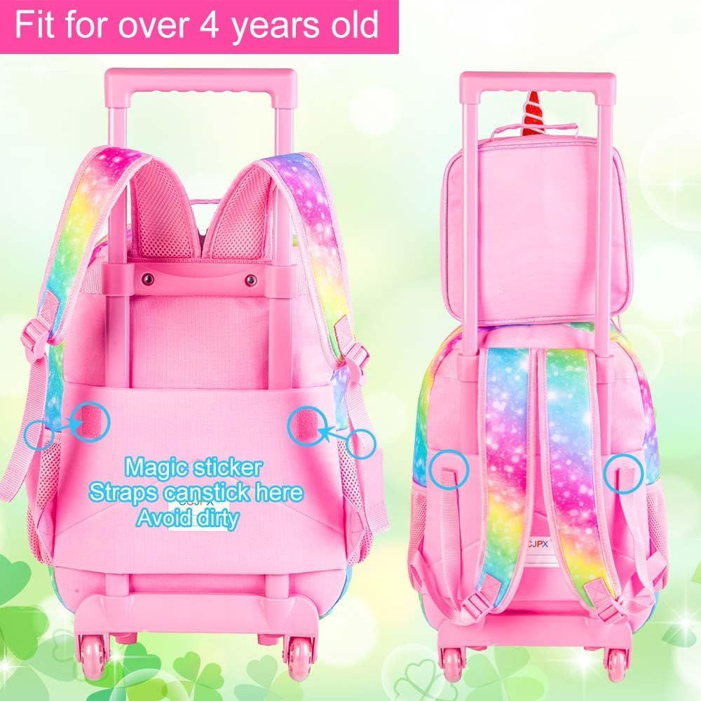 ZLYERT 3PCS Rolling Backpack for Girls, Unicorn Roller School Bag Love ...