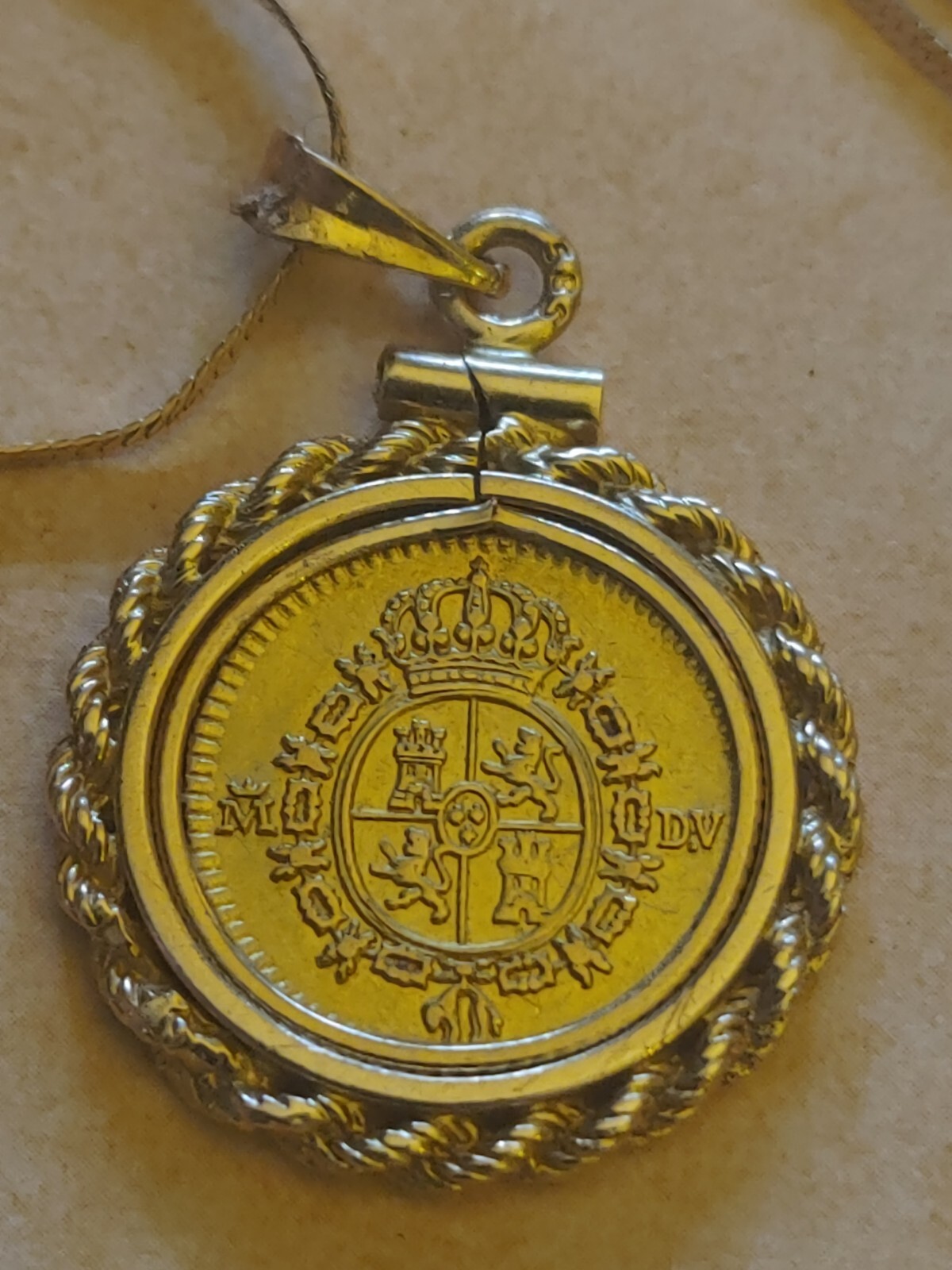 1786 Spanish .875 Gold Half Escudo 14K Gold Pendant 18" 14K Gold Flat ...