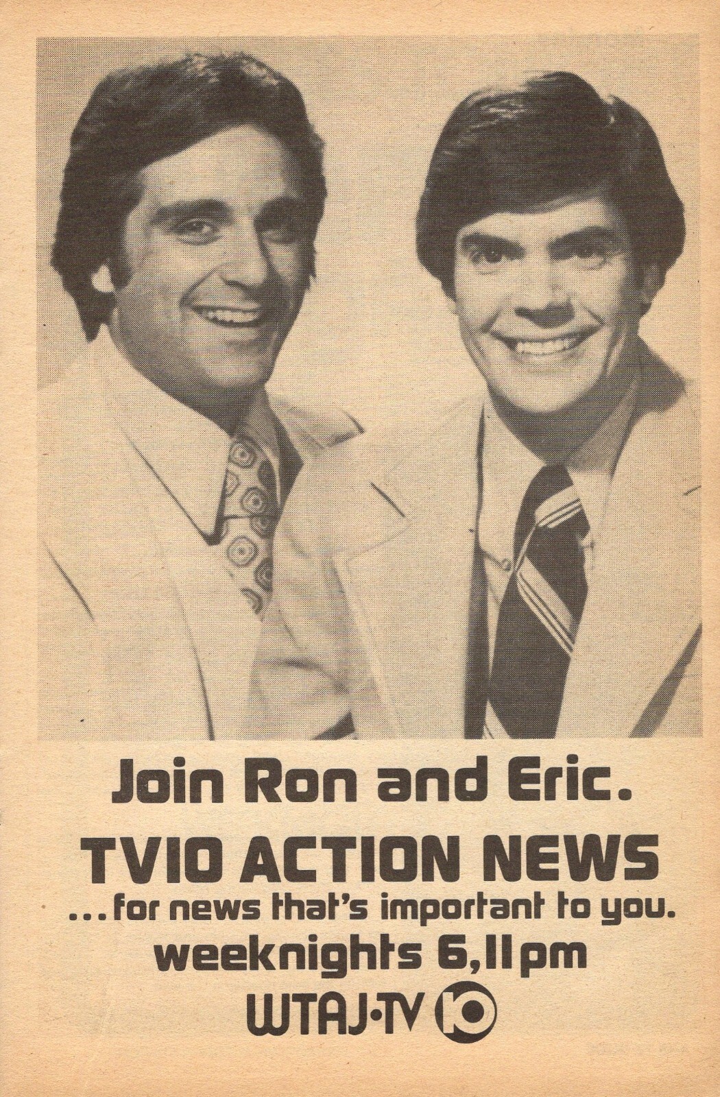 1977 WTAJ ALTOONA,PA TV NEWS AD RON KLINK & ERIC RABE REPORTERS FULL ...