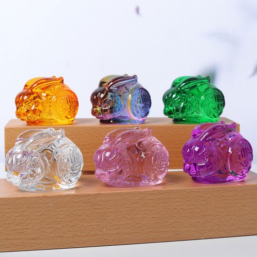 Color Crystal Cute Rabbit Figurine Glass Animal Paperweight Ornament ...
