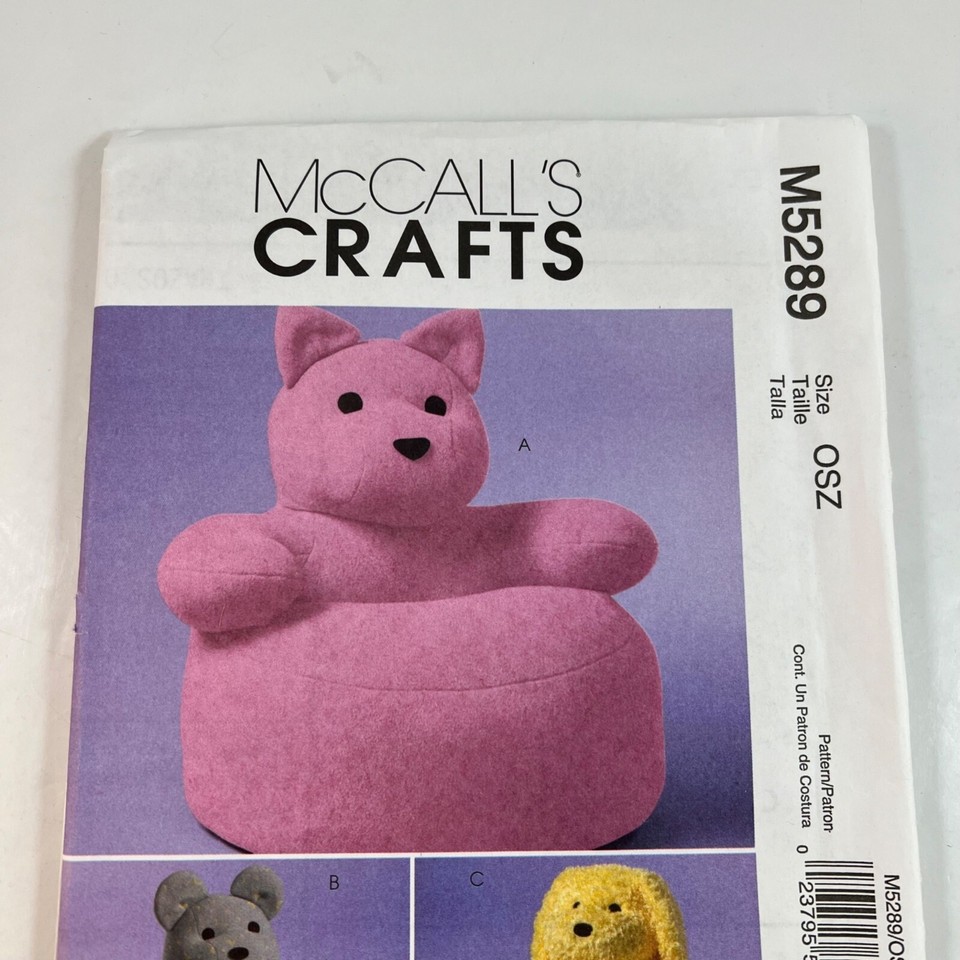 McCalls Crafts Pattern M5289 Toddlers Animal Chairs Kitten Bear Puppy ...
