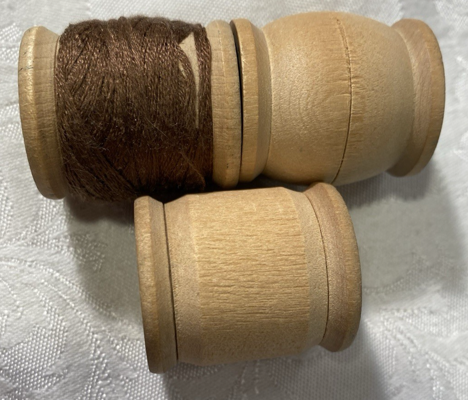 3 CORTICELL Antique Vintage Wooden Spools Pure Darning Brown Silk ~ 2 ...