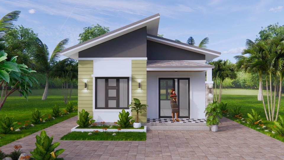 20x20 Feet Small House Plan 6x6 Meter 1 Bed 1 Bath Shed Roof PDF & A4 ...