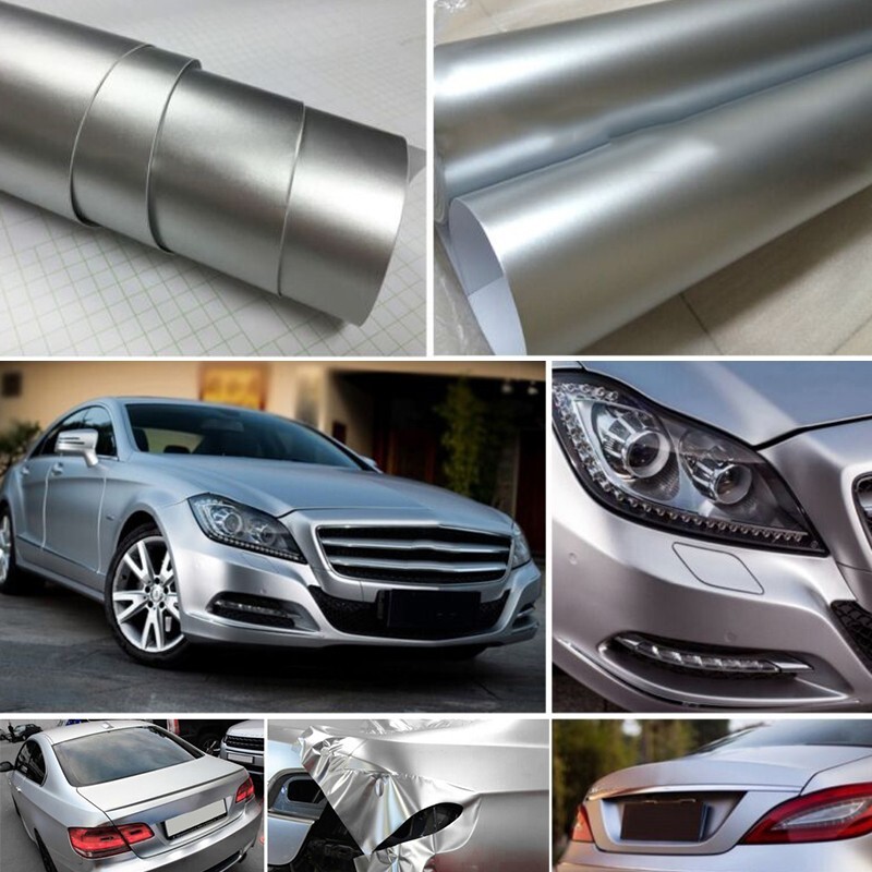Satin Matte Chrome Metallic Silver Car Vinyl Wrap Sticker Roll 30x150CM ...