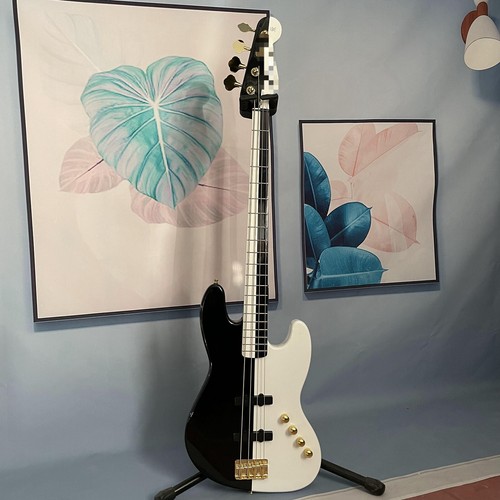 Custom Black&White Solid Body Jazz Electric Bass Guitar 4 Strings SS ...