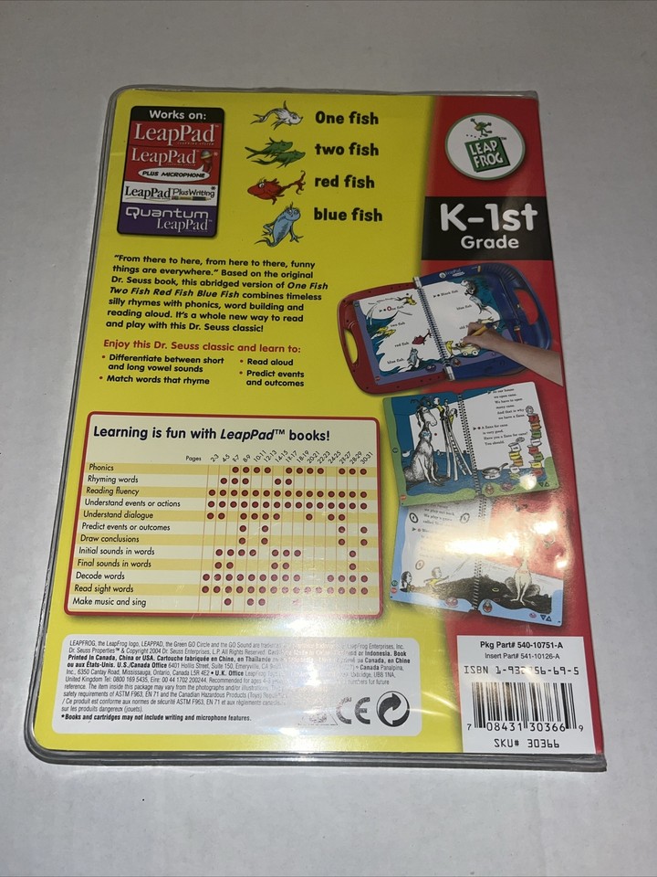 LeapPad One Fish Two Fish Leap Frog Book Dr. Seuss Cartridge And Book ...