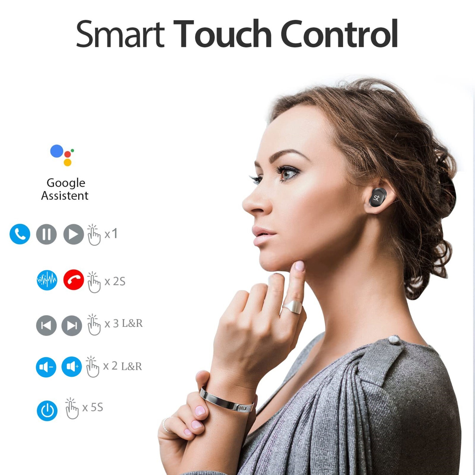 ST Bluetooth Wireless Headphones Earbuds Earphones In-Ear pods iPhone Android | eBay