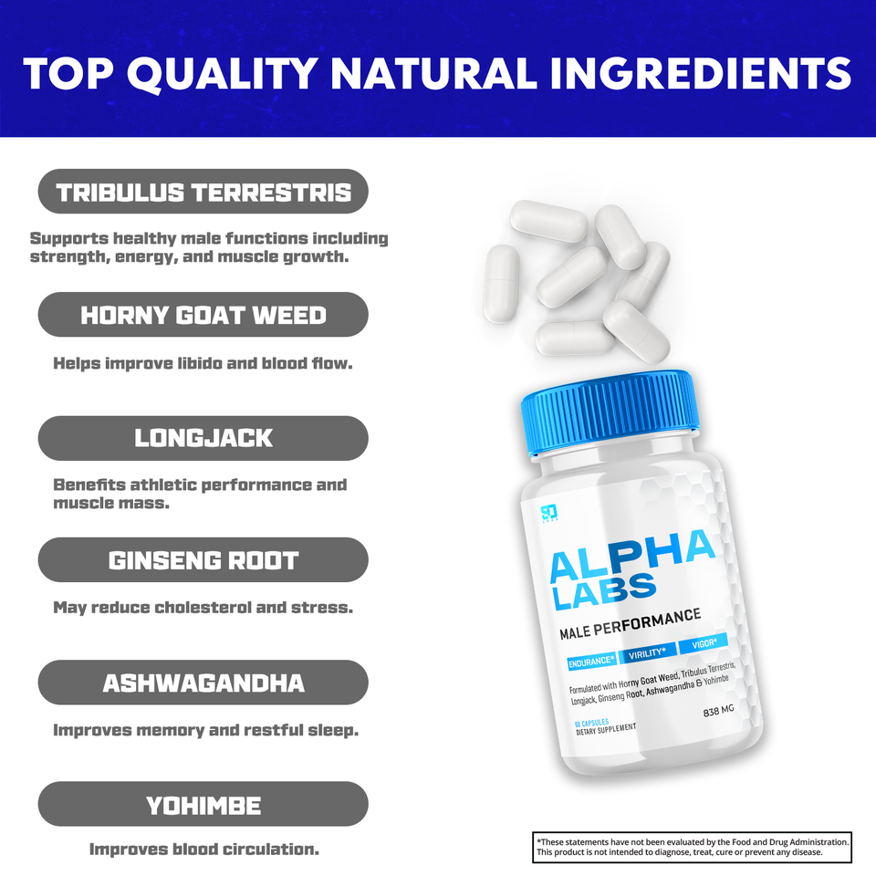 Alpha Labs Male Health Pills for Vitality and Performance Support (2 ...