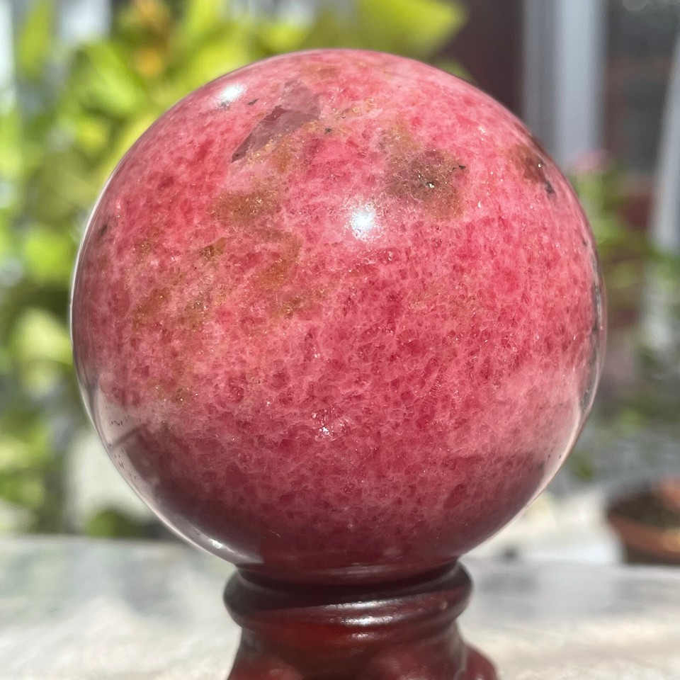 328g Natural Red Black Rhodonite Quartz Crystal Sphere Mineral Healing ...