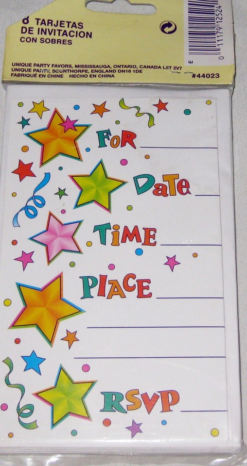 Multicolor "Birthday Party" Invitations w Envelopes Lot of 8 | eBay