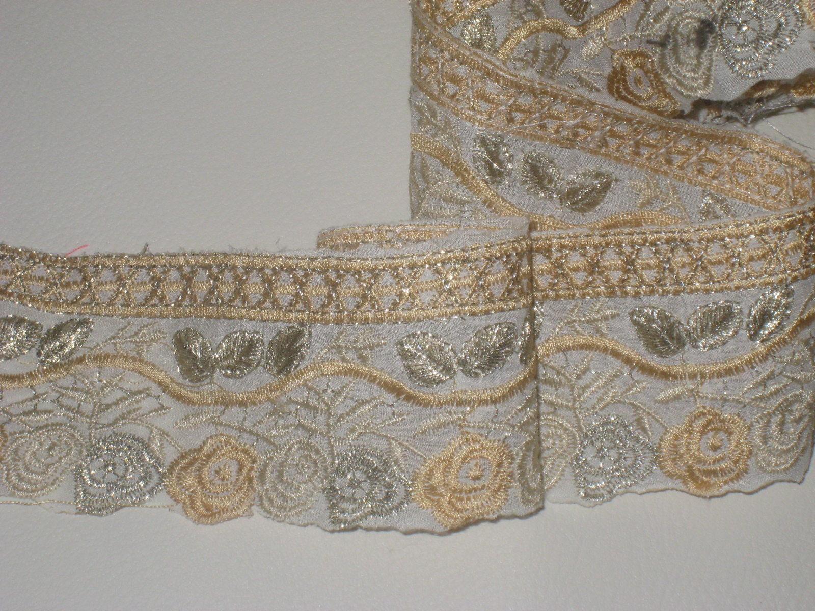 3 yards 2 1/4" width ivory color with gold, yellow, ivory &silver color ...