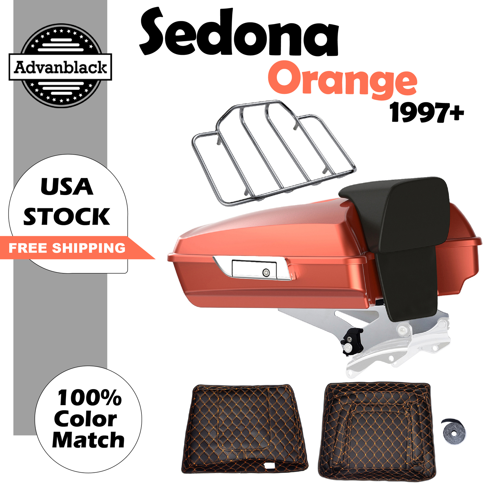 Sedona Orange Razor Tour Pack Pak Trunk Luggage For 97+ Harley Davidson ...