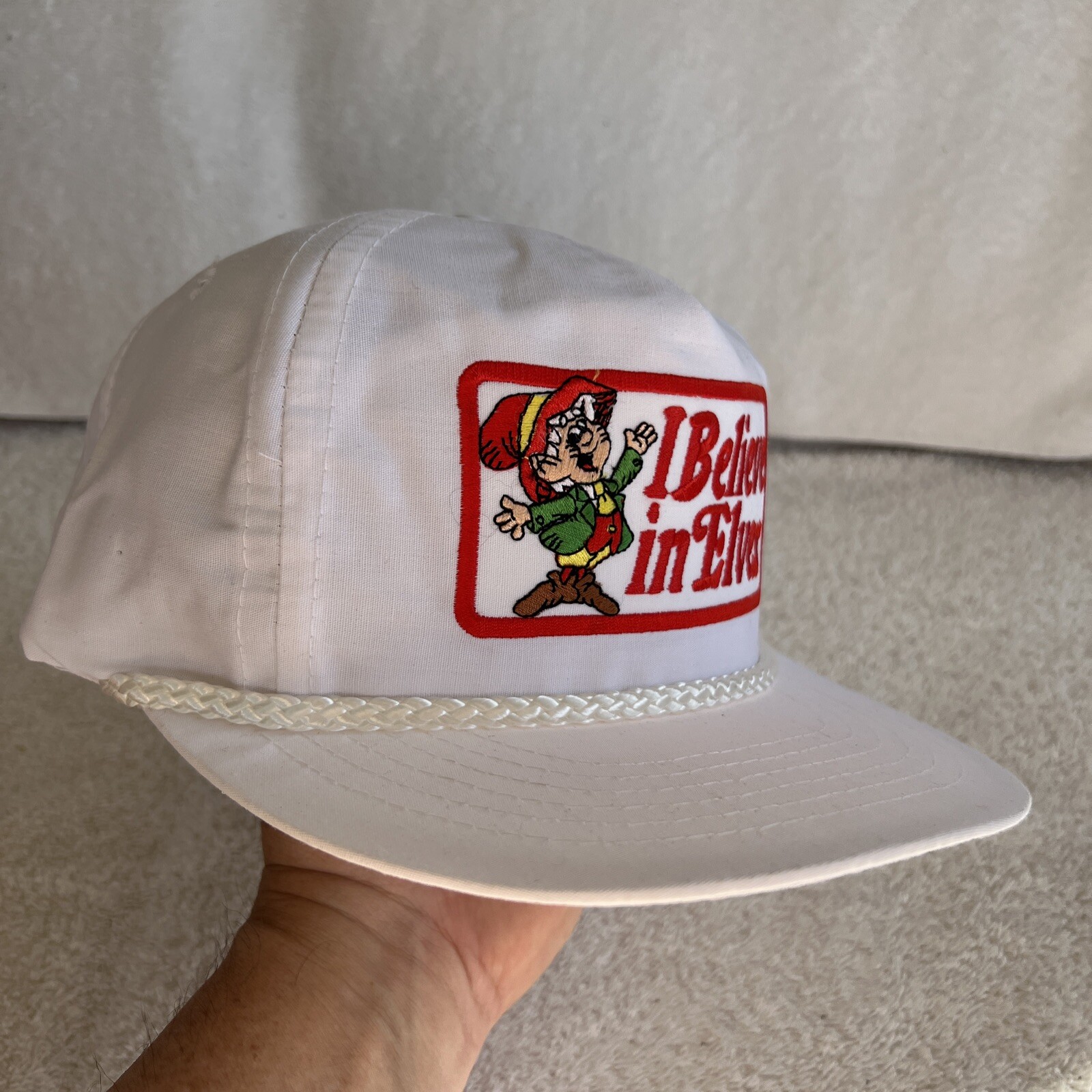 Vintage KEEBLER I BELIEVE IN ELVES Hat Snapback White… - Gem