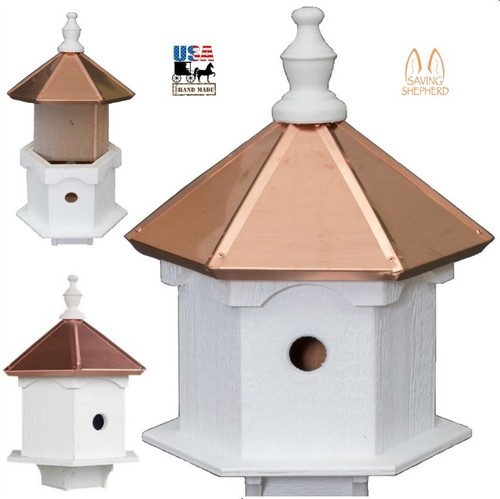 DOUBLE BLUEBIRD HOUSE 2 Room Copper Top Post Mount Birdhouse Amish ...