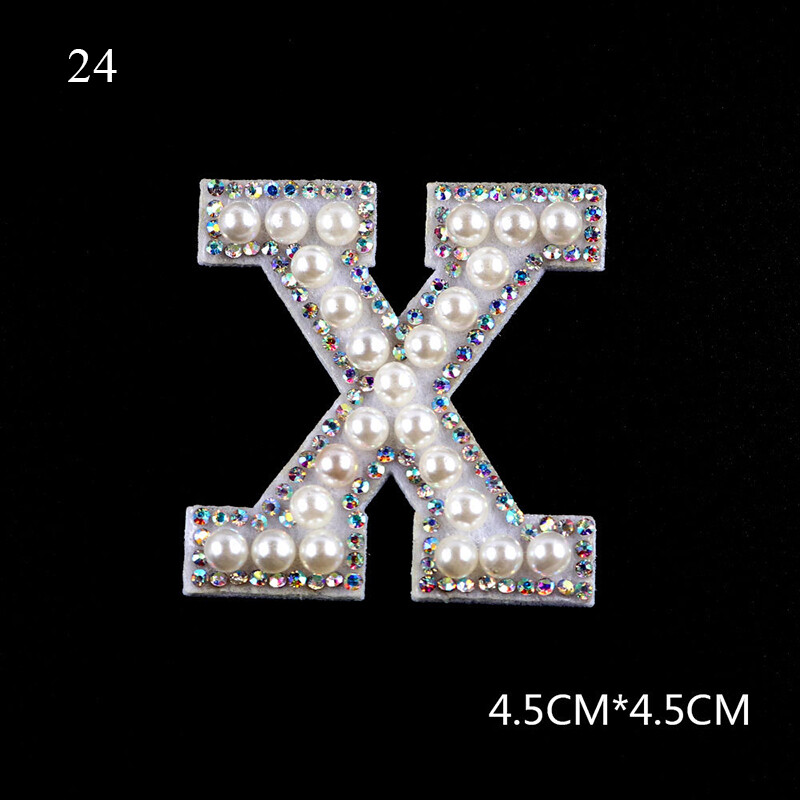 A-Z Letter Pearl Patches Rhinestone Iron Sew On Applique Alphabet ...