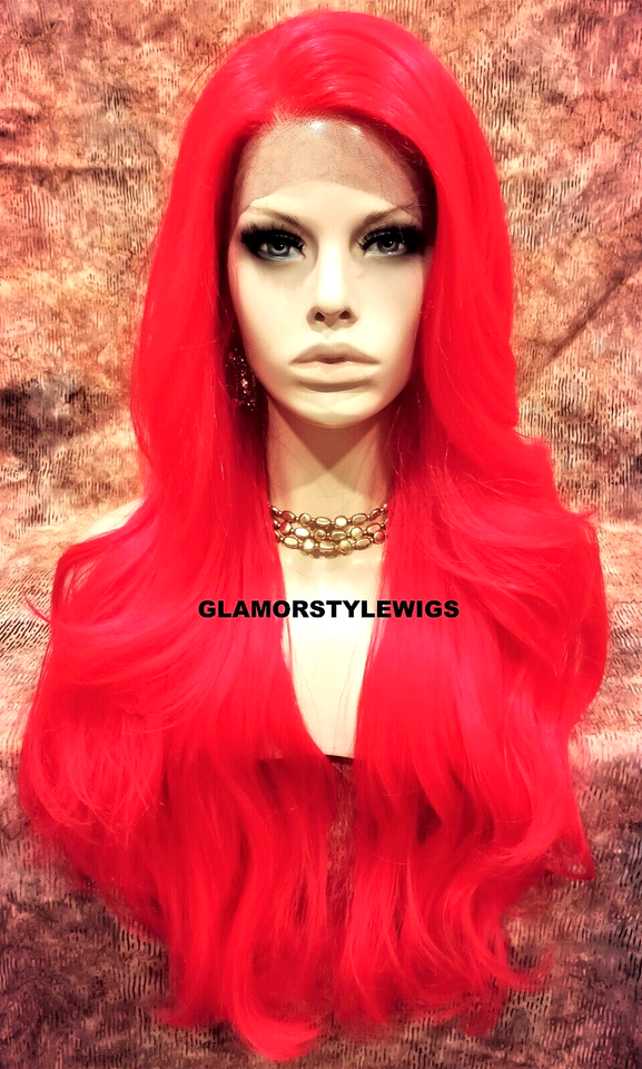LACE FRONT FULL WIG LONG WAVY LAYERED SIDE PART VIVID RED HEAT OK NWT ...