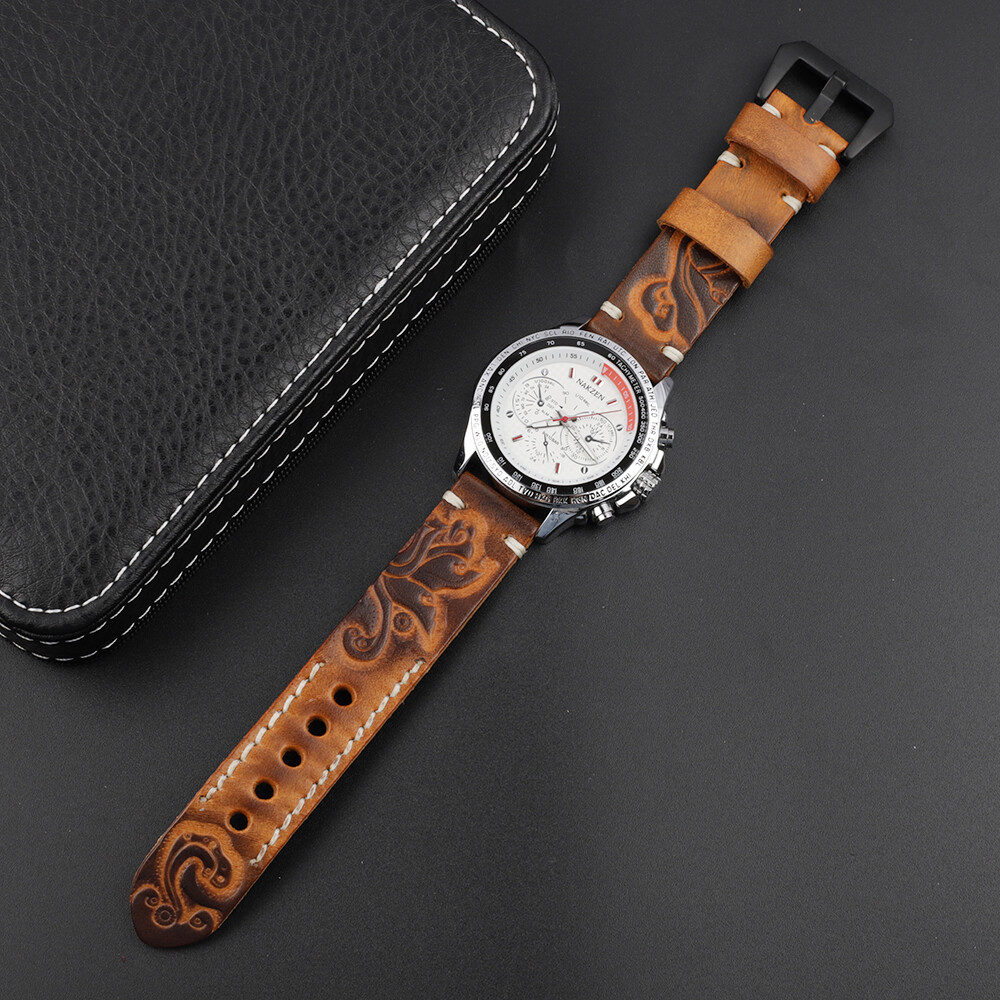 Genuine Leather Engraved Watch Strap Band Vintage 18mm 20mm 22mm 24mm ...