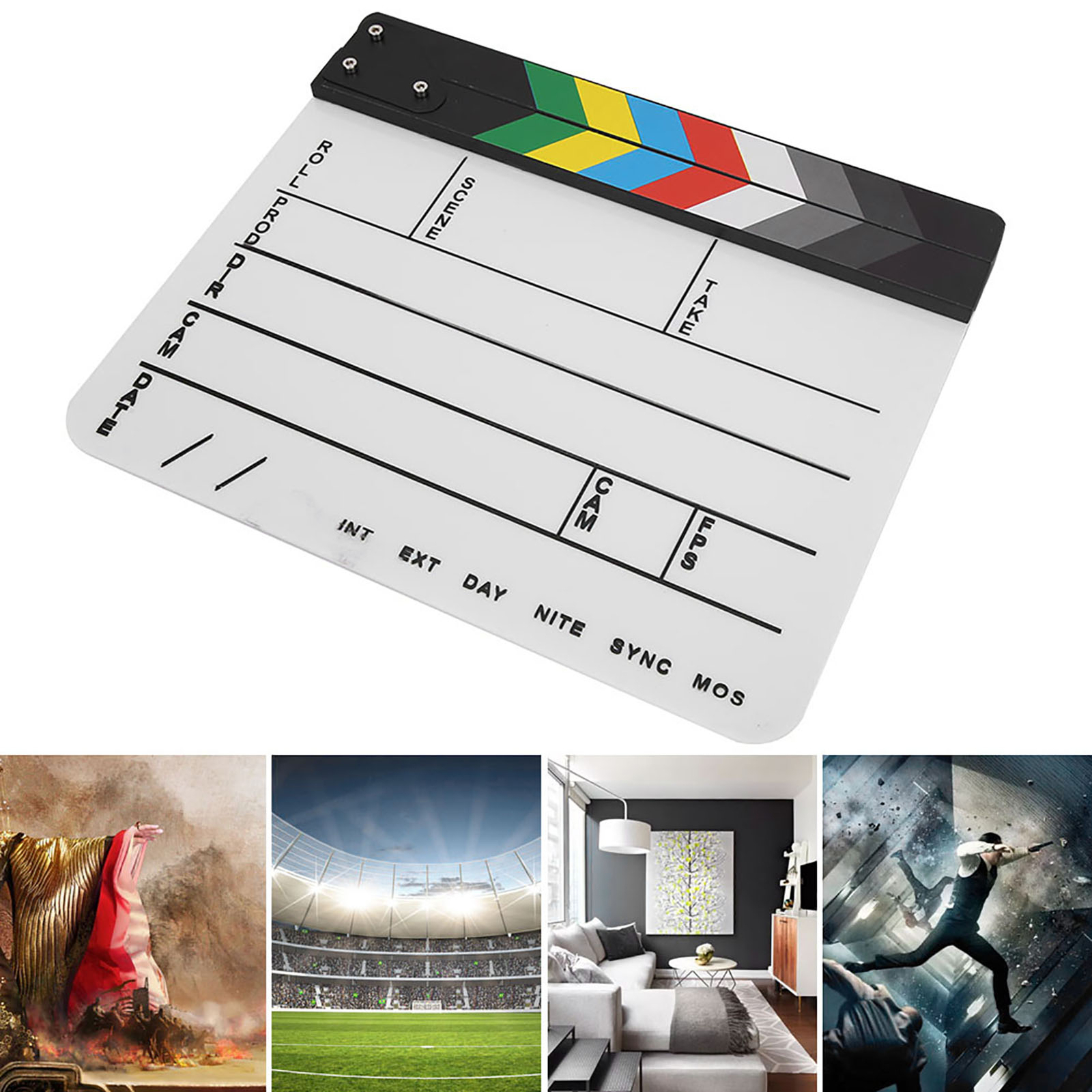 Acrylic Director Scene Clapperboard TV Movie Action Board Film Cut Prop ...