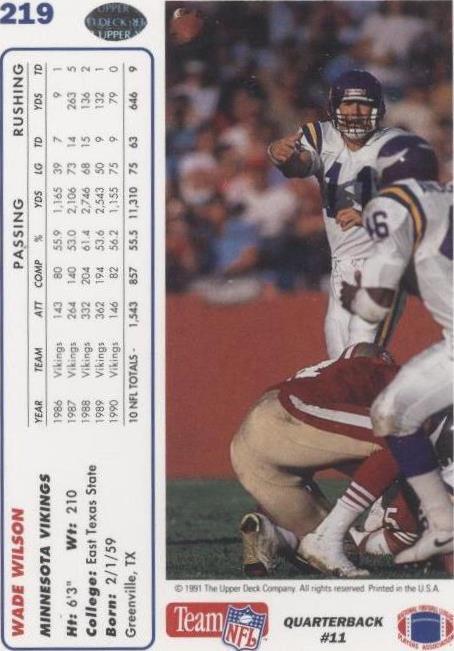 1991 Upper Deck Wade Wilson #219 for sale | eBay