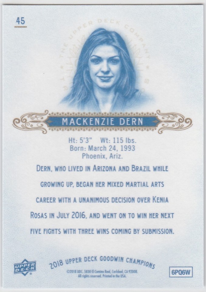 2018 MACKENZIE DERN Goodwin Champions ROYAL BLUE Parallel #45 Rookie ...