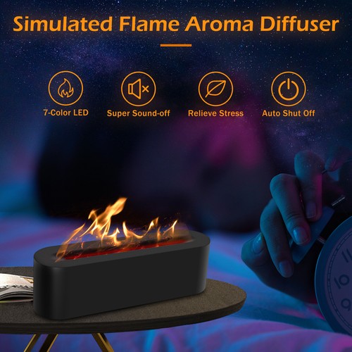 Flame Essential Oil Diffuser with 7 Colour Lights Silent Flame Effect ...