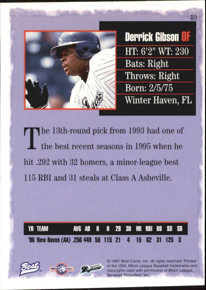 1997 Best #40 Derrick Gibson | eBay