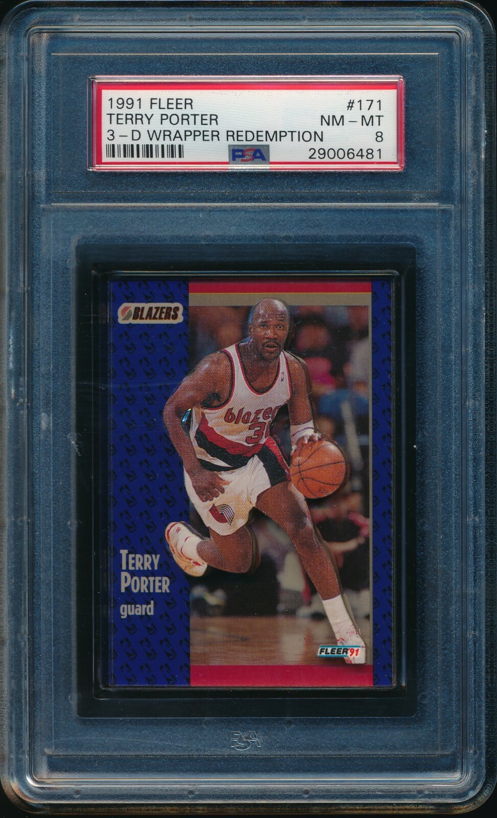PSA 8 TERRY PORTER 1991-92 Fleer 3D Acrylic Wrapper Redemption #171 ...