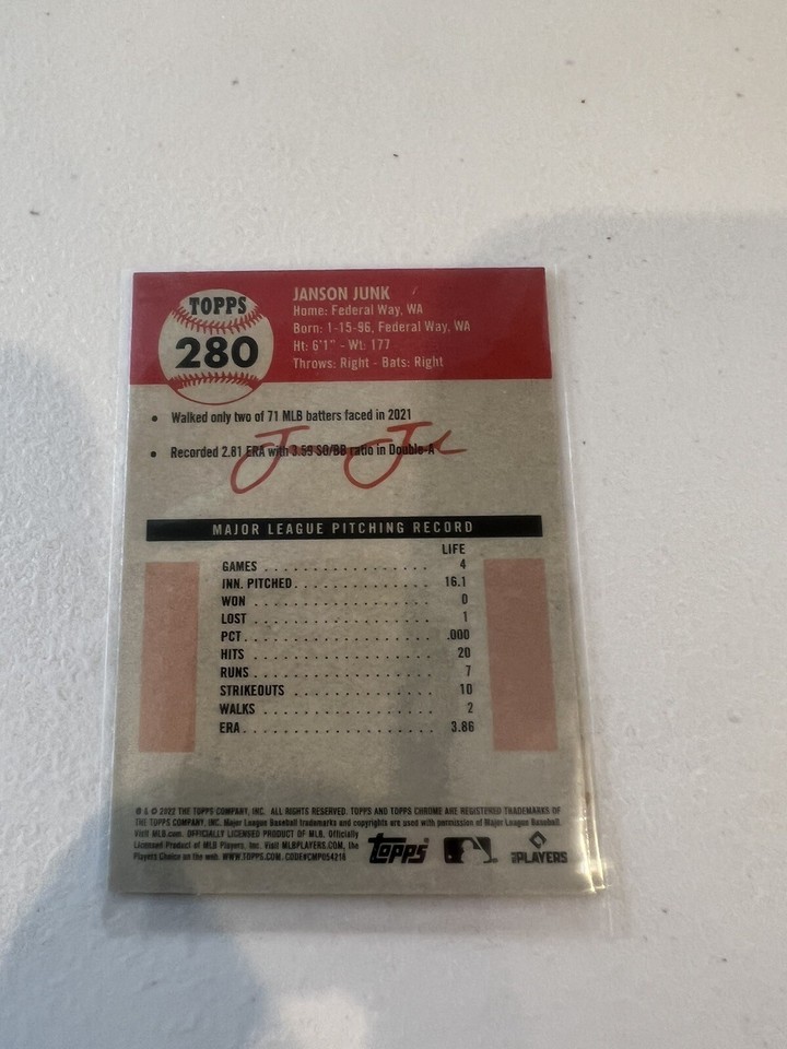 2022 topps chrome platinum anniversary Janson Junk Blue Rookie Card | eBay