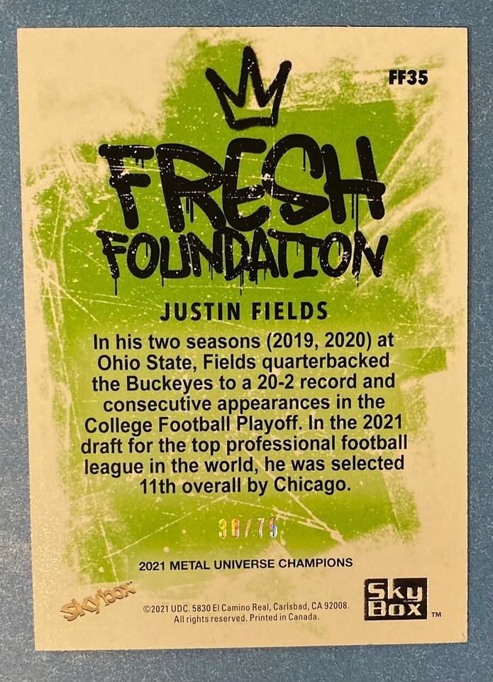 Justin Fields 2021 Metal Universe Champions Pink PMG Precious Metal ...