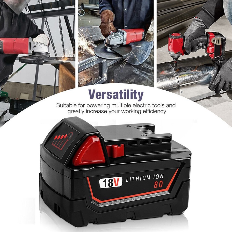 4 PACK 8.0 AH For Milwaukee for M18 Lithium Extended Capacity 48-11 ...