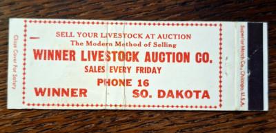 Vintage Matchbook: Winner Livestock Auction, Winner, SD | eBay