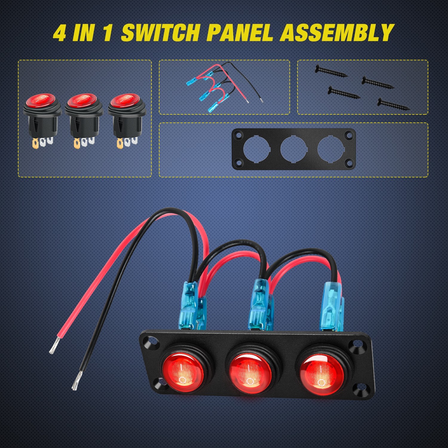 Nilight 3 Gang Rocker Switch Panel 12V Waterproof On-Off Toggle ...