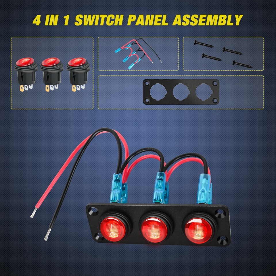 Nilight 3 Gang Rocker Switch Panel 12V Waterproof On-Off Toggle ...