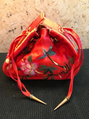 VINTAGE CHINESE SILK 2 SIDED EMBROIDERED FLORAL HANDBAG PURSE SHANGHAI ...