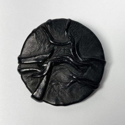 Vintage 1970s Pressed Folded Black Leather Round Brooch Pin | eBay