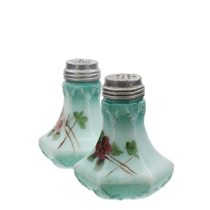 Victorian EAPG Fostoria 1247 Hexagon Decorated Milk Glass Shaker Set 3 ...