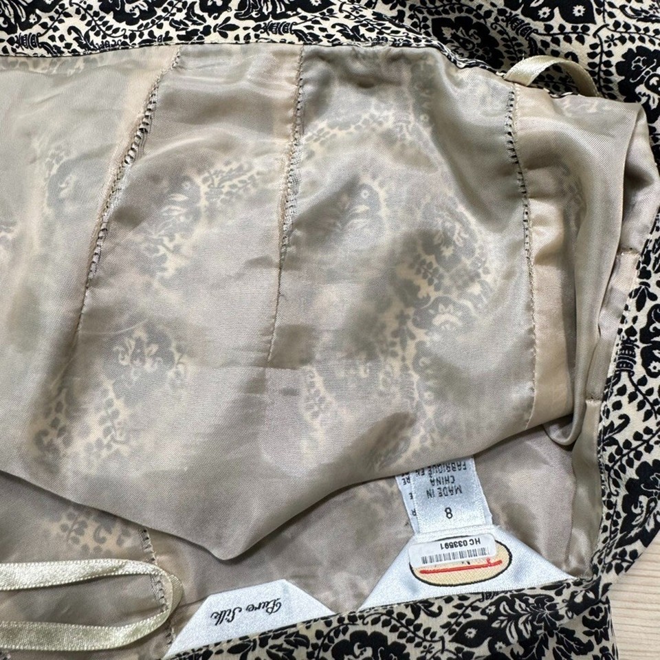 VTG Talbots Pants Women 8 Tan Black Silk Floral Trouser Straight Leg ...