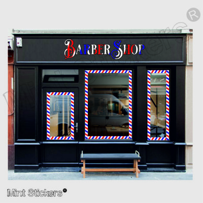 Barber Shop Window Striped Border Frame Stripes Blue Red White Sign ...
