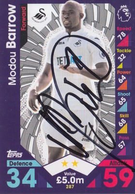 MODOU BARROW HAND SIGNED SWANSEA CITY MATCH ATTAX CARD 16/17. | eBay