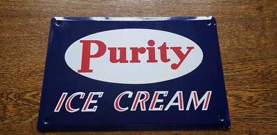 VINTAGE 1930 "PURITY ICE CREAM" PORCELAIN SIGN ORIGINAL | eBay