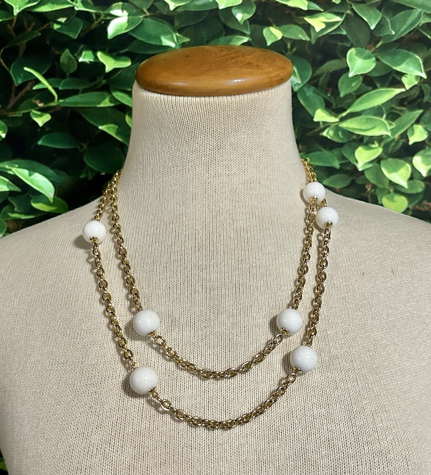 Vintage Snowball Fashion Rope Necklace White Beads Gold Chain 23" | eBay