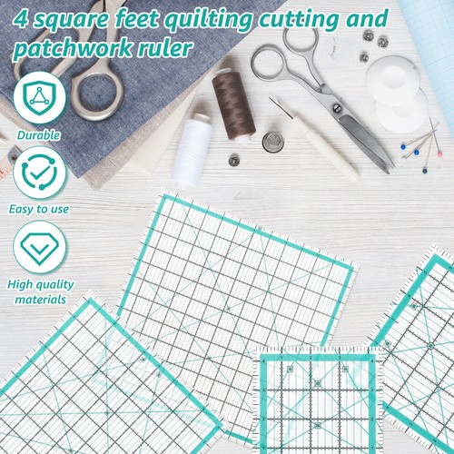 4Pcs Quilting Ruler Plastic Fabric Cutting Ruler with Clear Mark Anti ...