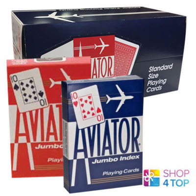 12 DECKS AVIATOR JUMBO INDEX PLAYING CARDS 6 RED 6 BLUE SEALED BOX CASE ...