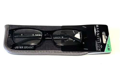 NEW Foster Grant Magnivision READING GLASSES +1.50 Plastic Black + Case ...