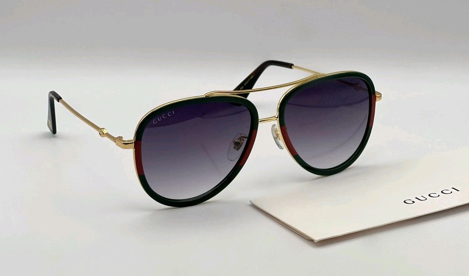GUCCI GG0062S Aviator Sunglasses Women Gold Frame Red‑Green Web Grey ...