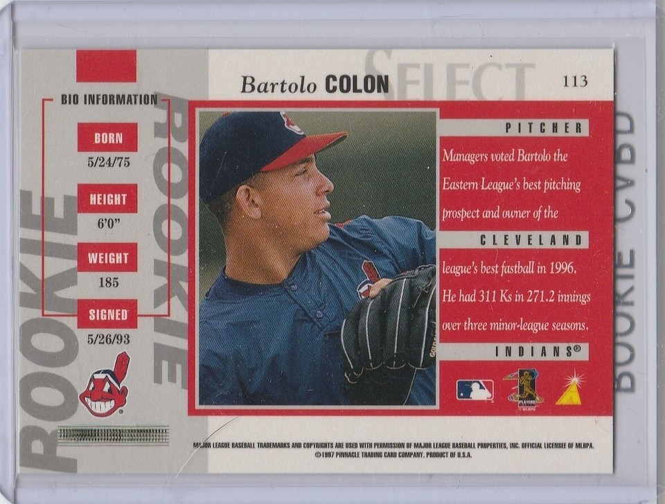 BARTOLO COLON ROOKIE CARD Baseball SELECT REGISTERED GOLD RC Baseball ...