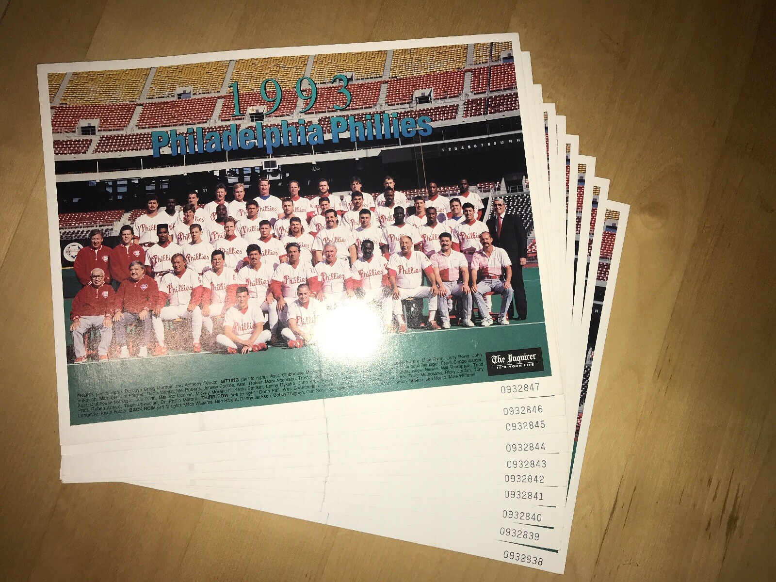 LOT of 10 1993 PHILADELPHIA PHILLIES 10 x 13 PHOTO SPONSORED BY THE ...