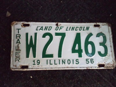 Old 1956 Illinois License TRAILER Plate Embossed WHITE~GREEN Numbers W ...