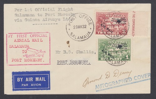 New Guinea Sc 2, 4 on 1932 autographed First Flight SALAMAUA to PORT ...